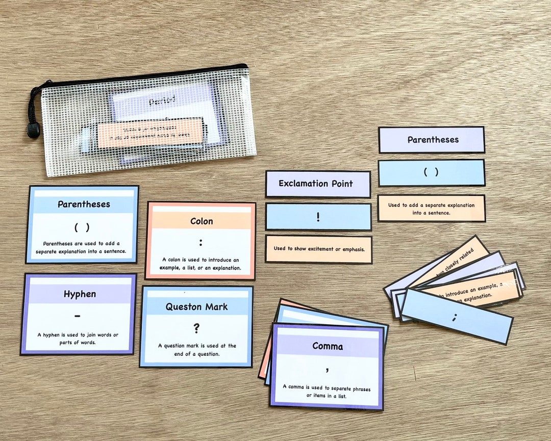 Punctuation Flash Cards Laminated 10 Punctuation Marks, Match the ...