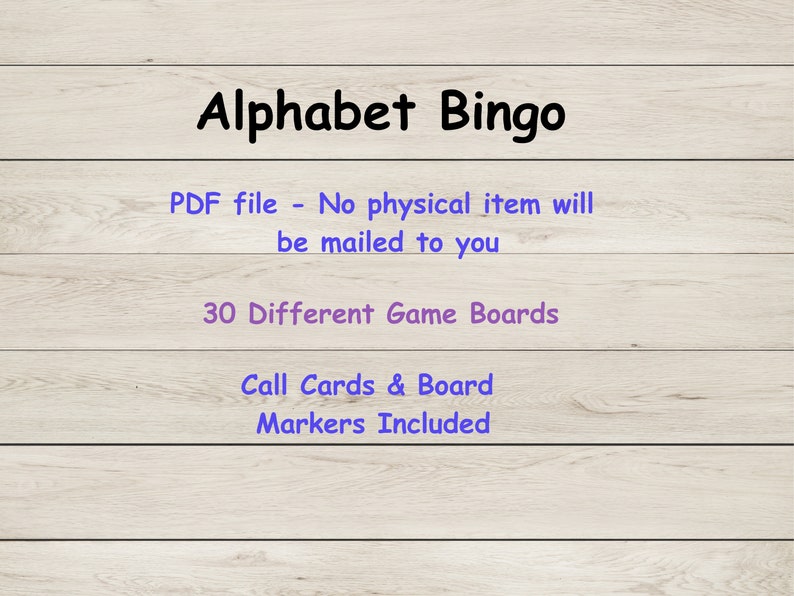 Alphabet Bingo - 30 Different Game Boards - Call Cards and Game Board ...