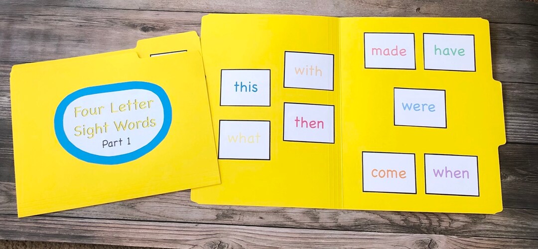 Sight Words File Folder Games - Four Letter Words - 21 Words - Set of 2 ...