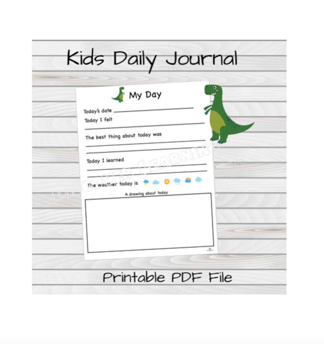 Kids Printable Daily Journal - Dinosaur - My Day Journal Prompts - PDF ...