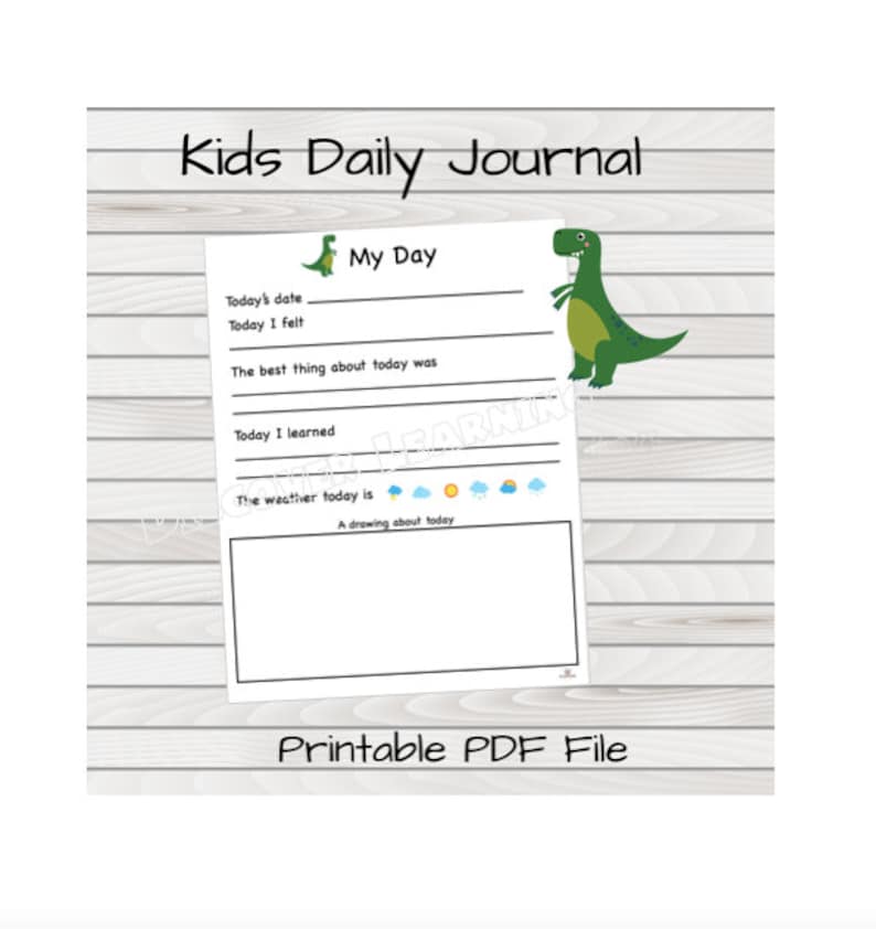 Kids Printable Daily Journal - Dinosaur - My Day Journal Prompts - PDF ...