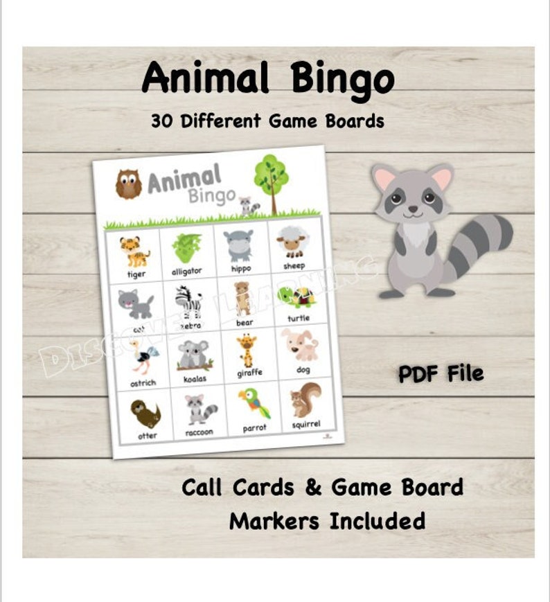 Animal Bingo, 30 Different Game Boards Printable Game Call Cards and ...