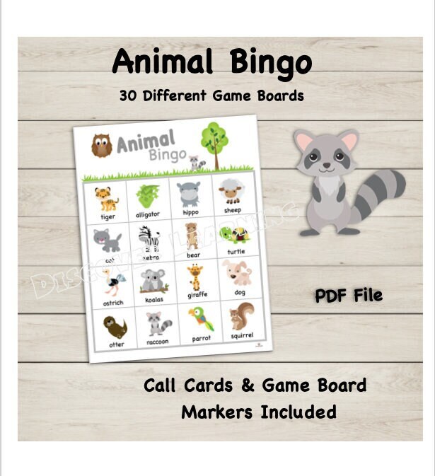 Animal Bingo, 30 Different Game Boards Printable Game Call Cards and ...