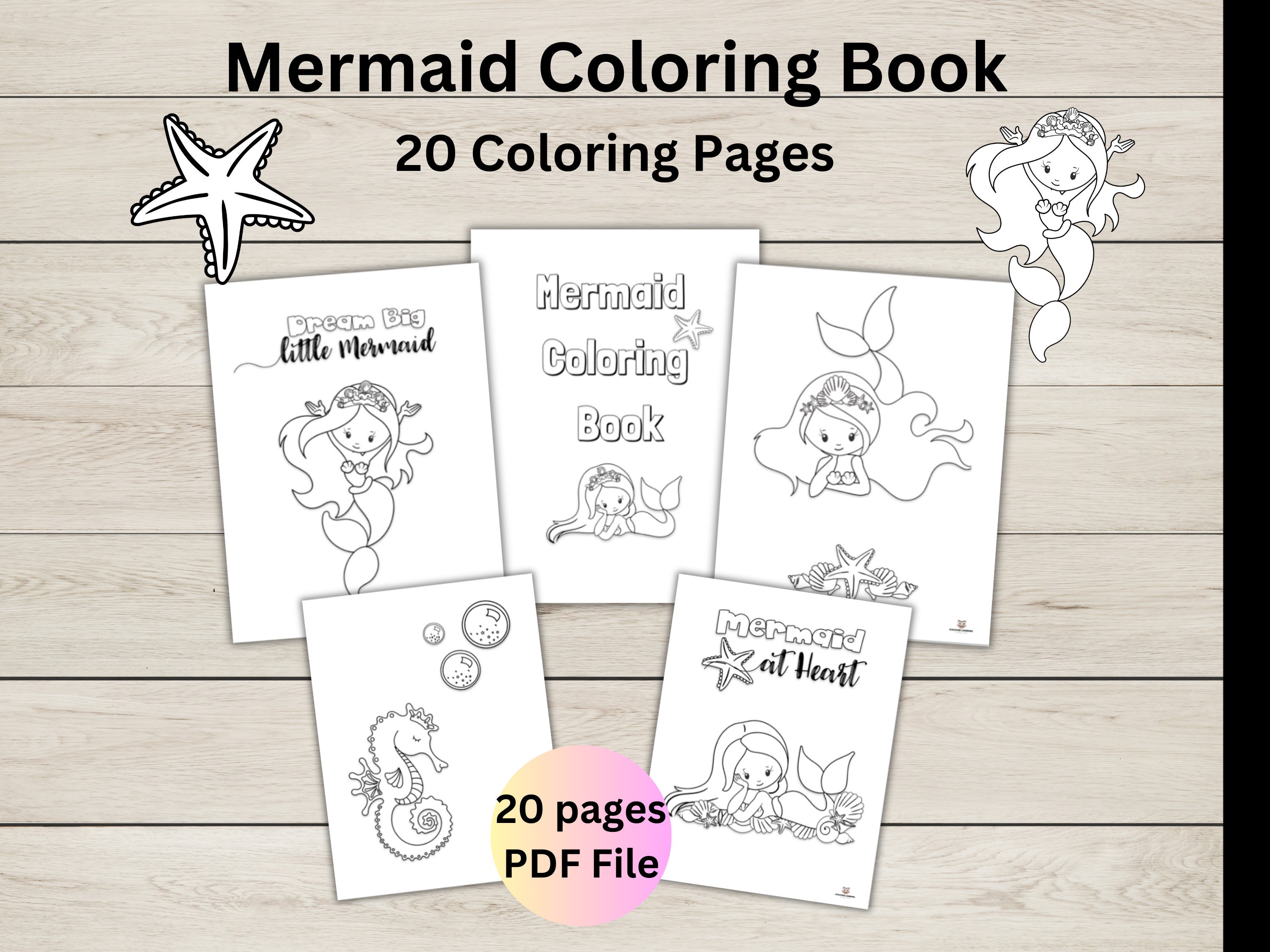 Mermaid Coloring Book: 20 Printable Pages (PDF File) - Etsy
