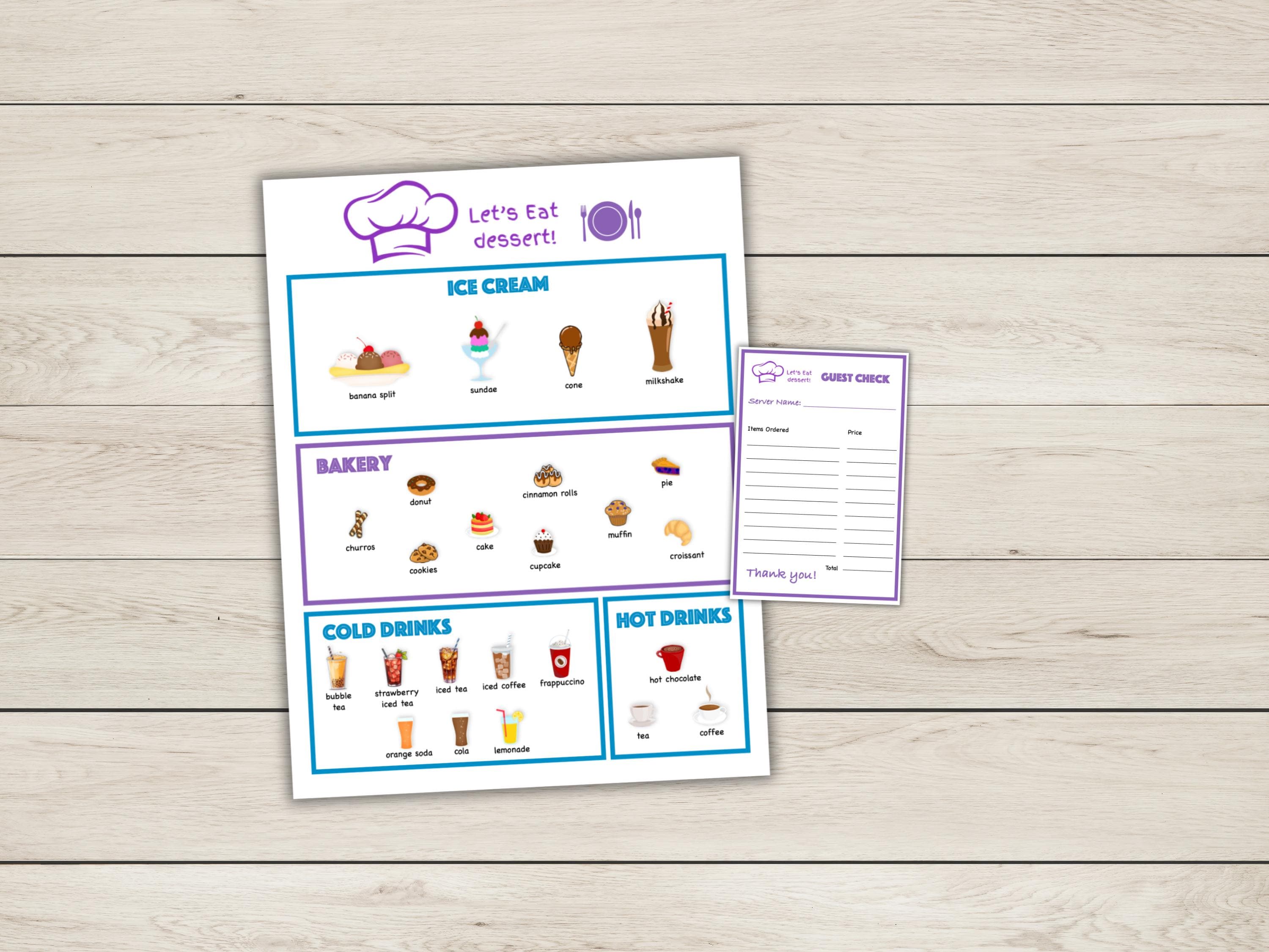 Pretend Play Restaurant Menus - Order Checks - PDF Download - Etsy