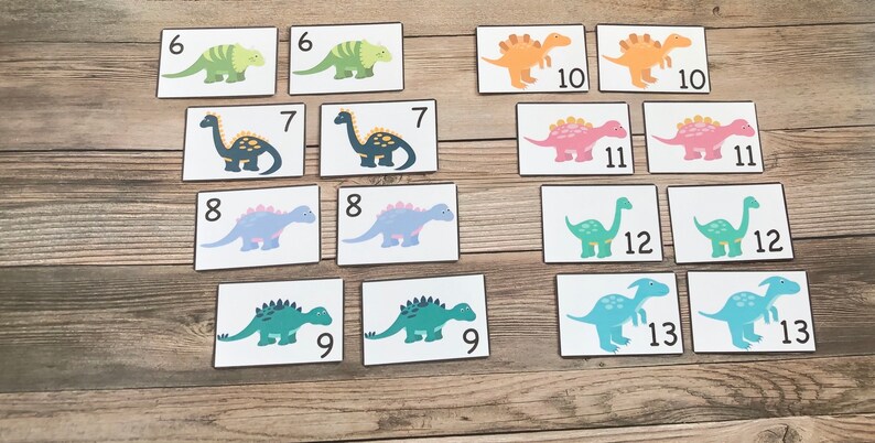 Dinosaur Number Flash Cards: Laminated Memory Match Game - Etsy