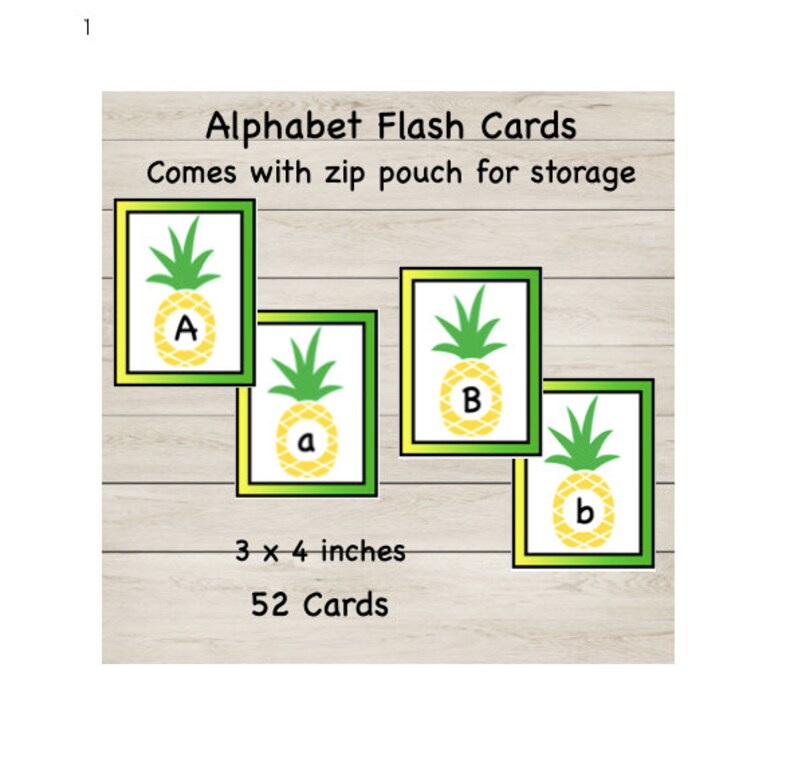 Alphabet Flash Cards Letter Recognition Laminated 52 Cards Pineapple ...