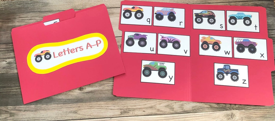 Alphabet File Folder Games - Monster Trucks and Cars, Match Upper and ...