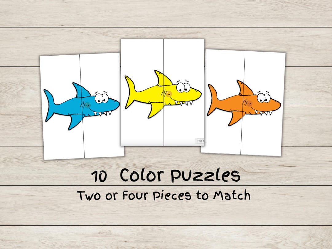 10 Shark Color Puzzles - Matching Colors Game - Printable Puzzle - Etsy