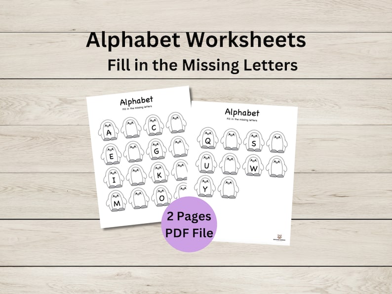 Alphabet Worksheets - Fill in Missing Letters - Penguins - Printable ...