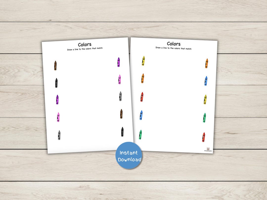 Matching Colors Worksheets - Crayons 10 Colors - Instant Download - Etsy