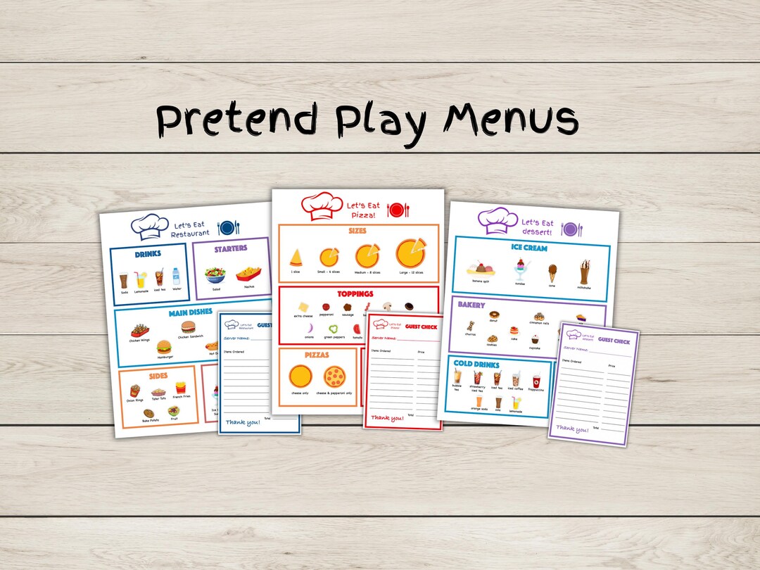 Pretend Play Restaurant Menus With Order Checks (PDF Download) - Etsy