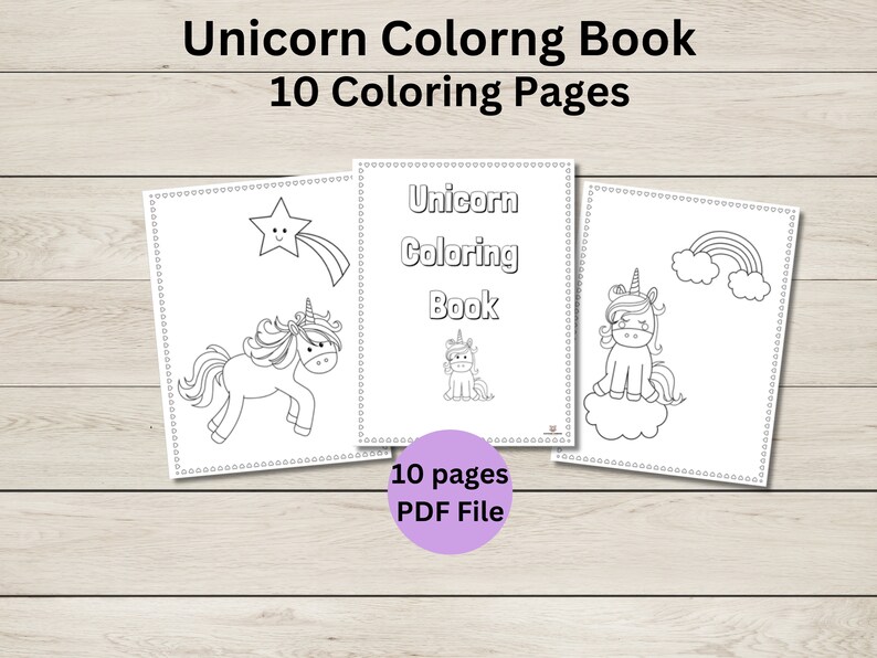 Unicorn Coloring Book - Instant Download - Unicorn Coloring Pages - 10 ...