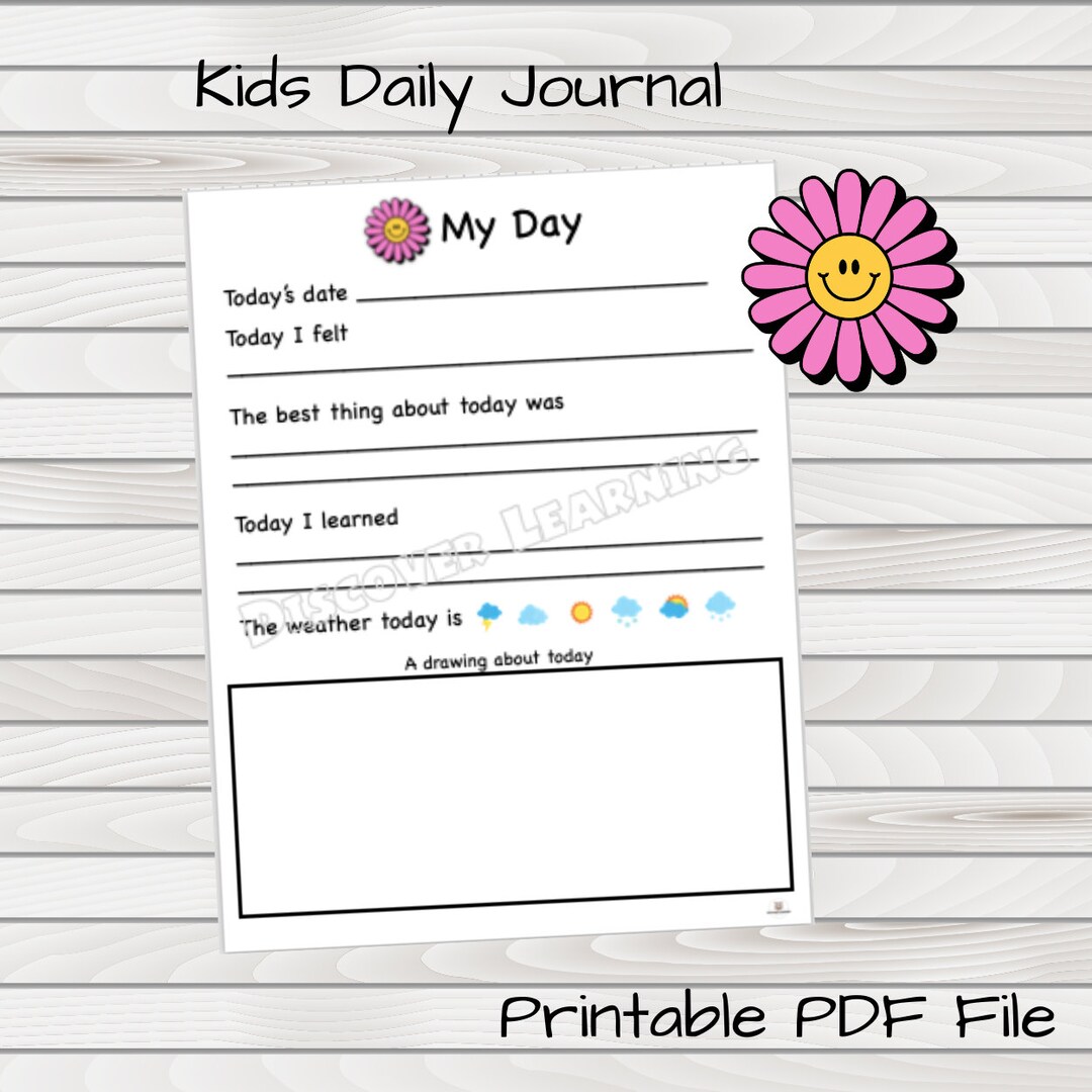 Kids Printable Daily Journal Printable Pink Flower My Day Journal ...