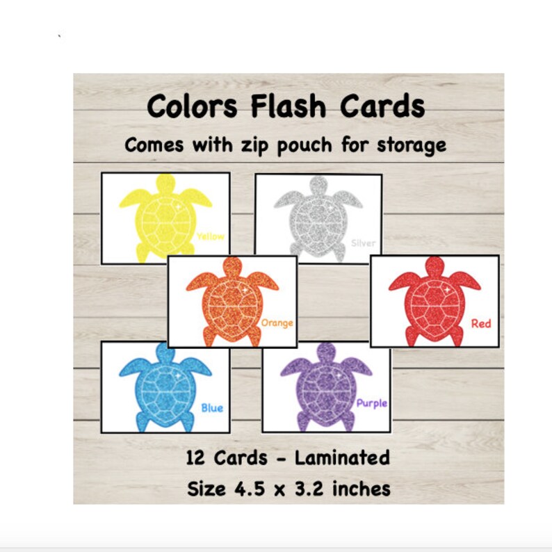 Colors Flash Cards - Turtles, Laminated - 12 Colors - Comes With Zip ...