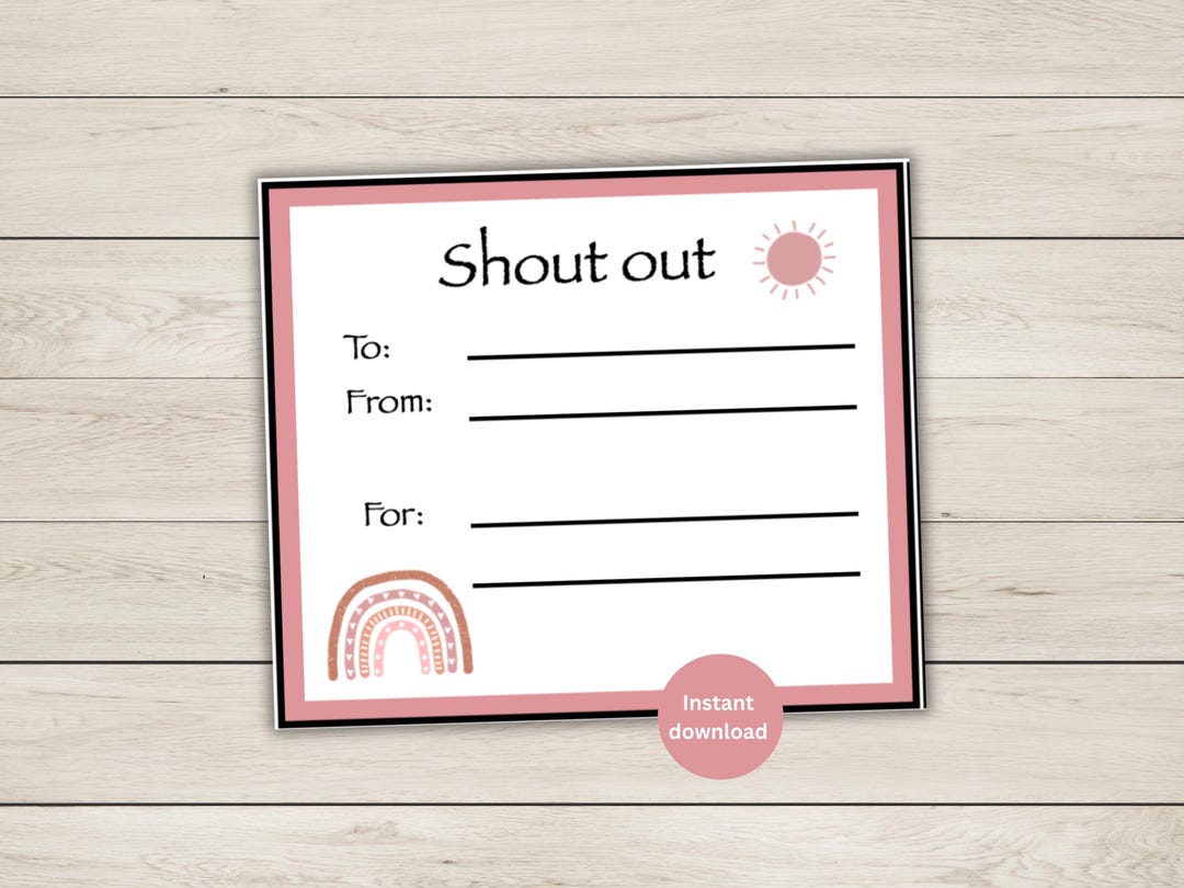 Rainbow Shout Out Cards - Teacher or Compliment Notes (PDF Download) - Etsy
