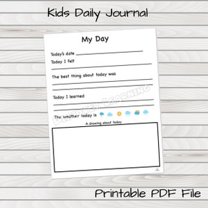 Kids Printable Daily Journal - My Day Journal Prompts - PDF File - Etsy