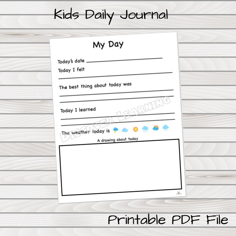 Kids Printable Daily Journal - My Day Journal Prompts - PDF File - Etsy