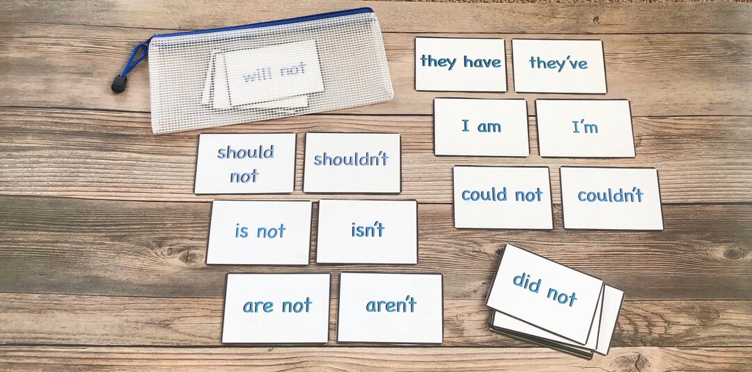Word Contractions Flash Cards: Matching Game With Zip Pouch - Etsy