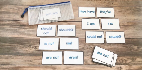 Word Contractions Flash Cards Matching Game Laminated 30 Flash | Etsy
