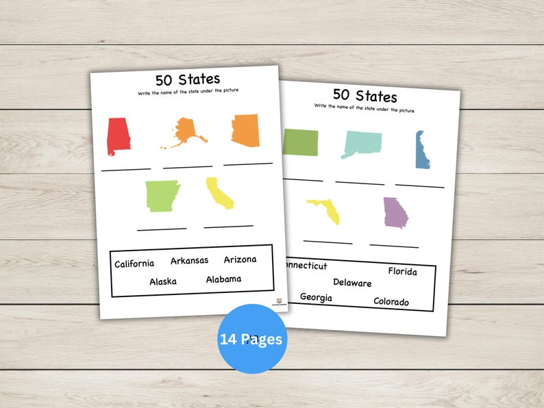 50 States Worksheet - Identify by Shape and Name (PDF File) - Etsy