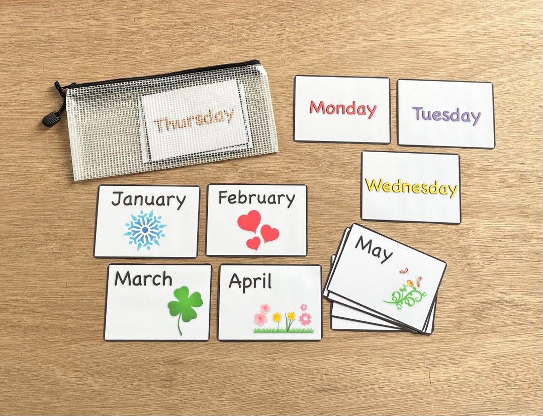 Months and Days of the Week Flash Cards - Laminated With Zip Pouch - Etsy