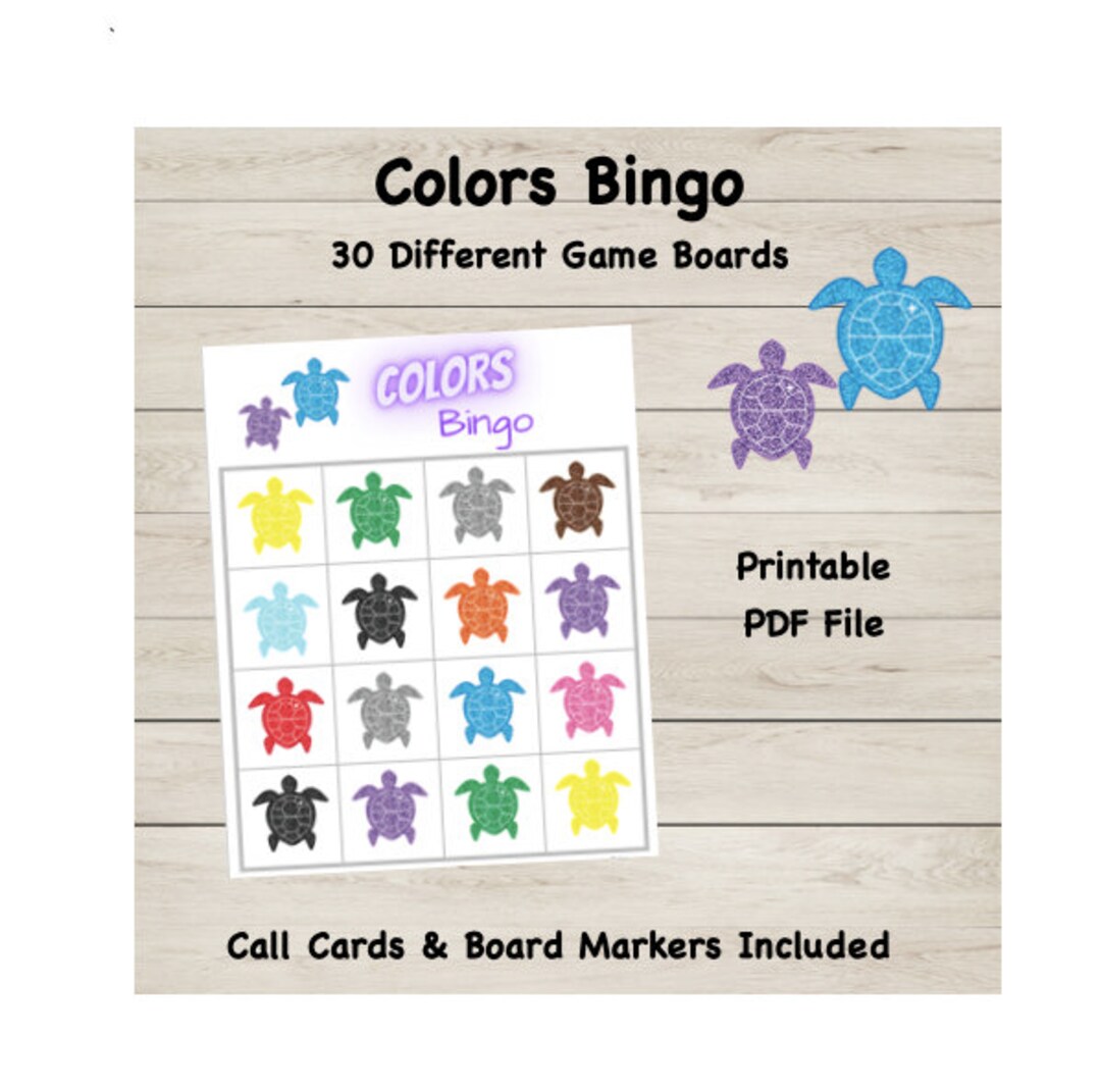Colors Bingo 30 Different Game Boards Turtles Printable - Etsy