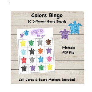 Colors Bingo, 30 Different Game Boards Turtles Printable Game-call ...