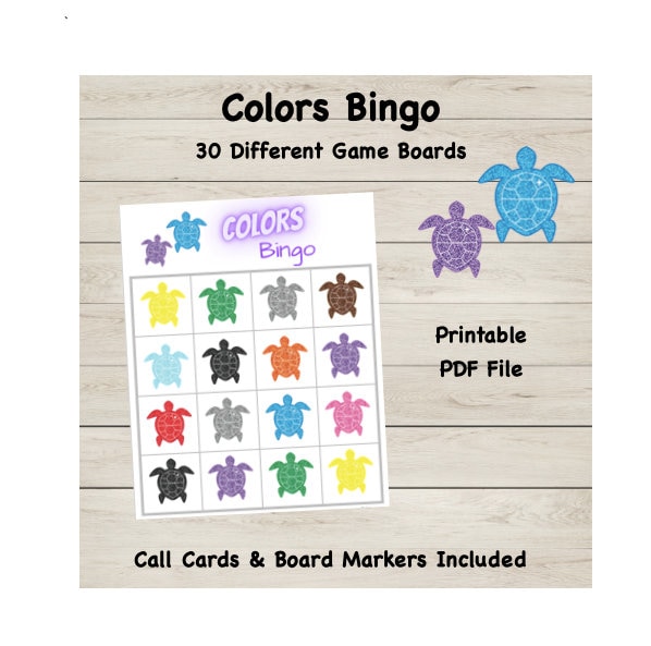 Colors Bingo, 30 Different Game Boards Turtles Printable Game-call ...