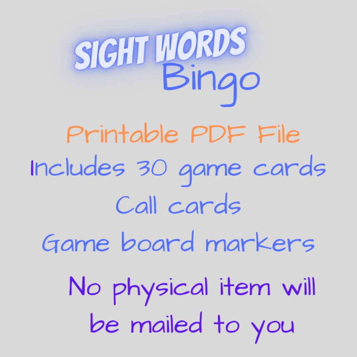 Sight Words Bingo - 30 Different Game Boards - Call Cards and Game ...