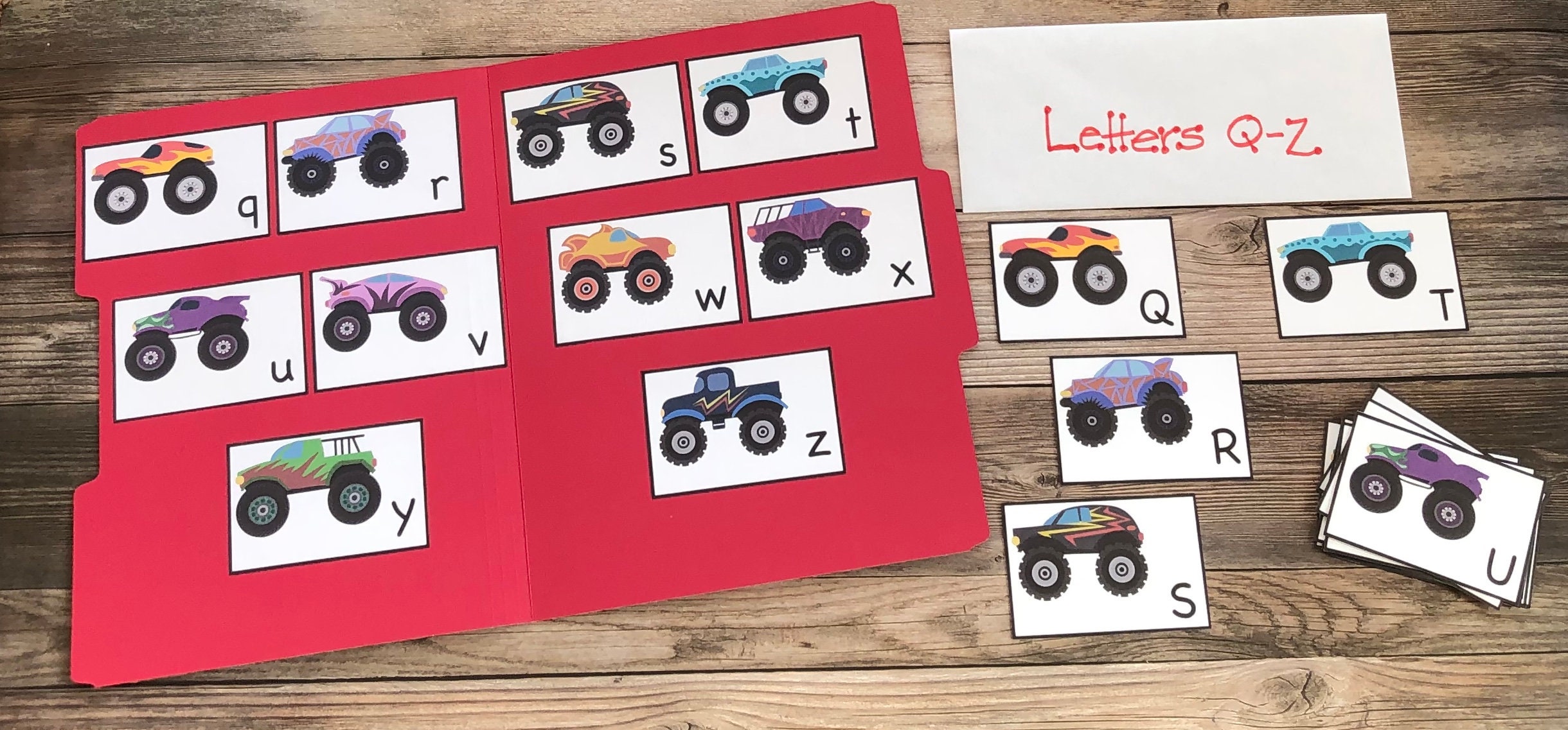Alphabet File Folder Games - Monster Trucks and Cars, Match Upper and ...
