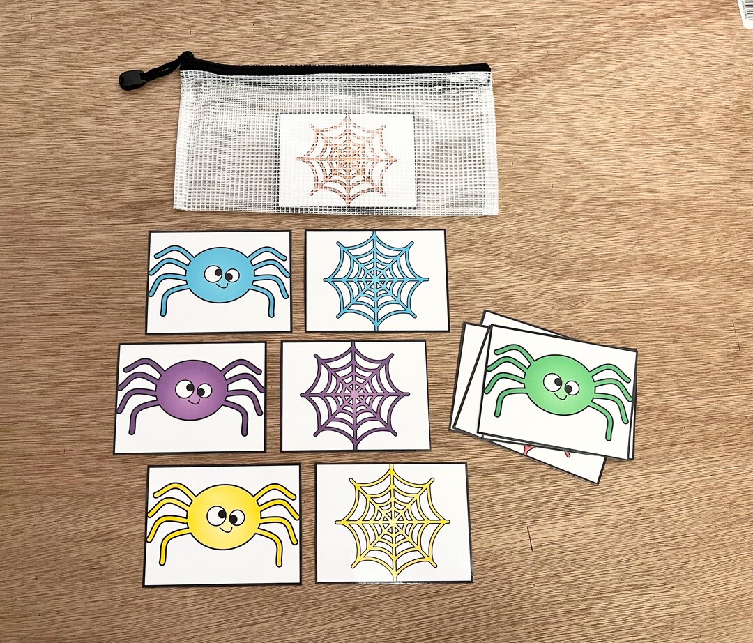 Colors Flash Cards - Spider & Web Matching Game - Laminated With Zip ...