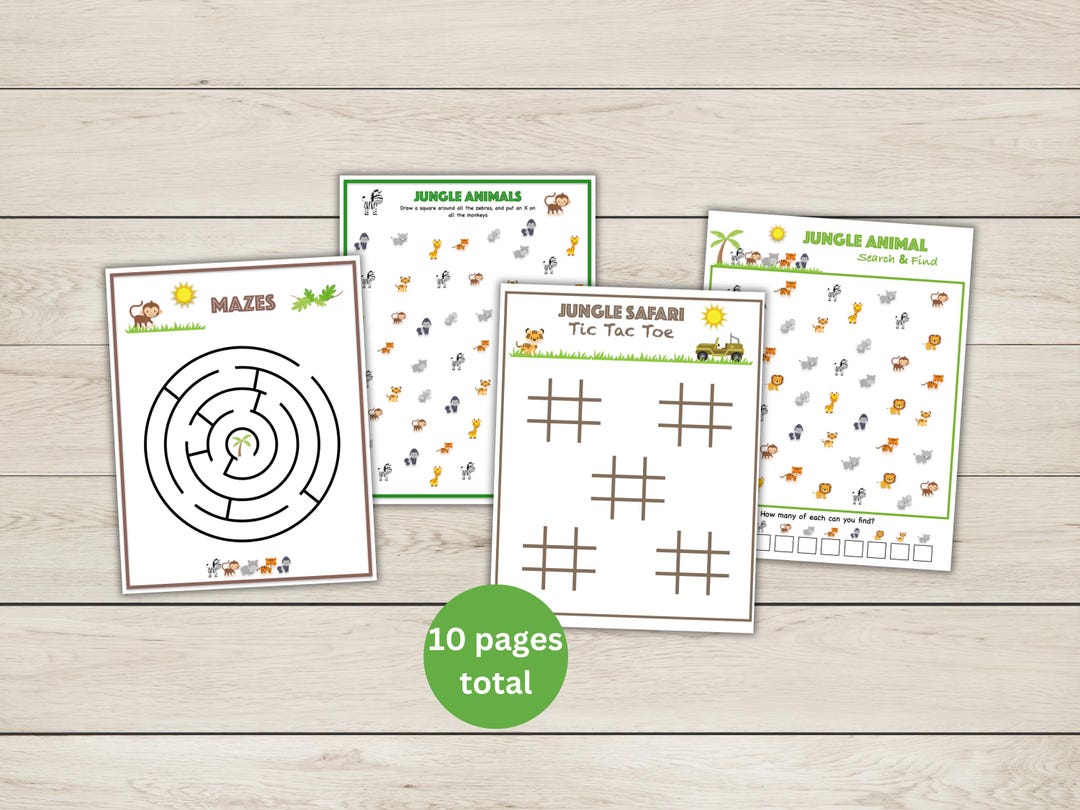Jungle Animal Printable Games Activities I Spy Tic Tac Toe Mazes Fun ...