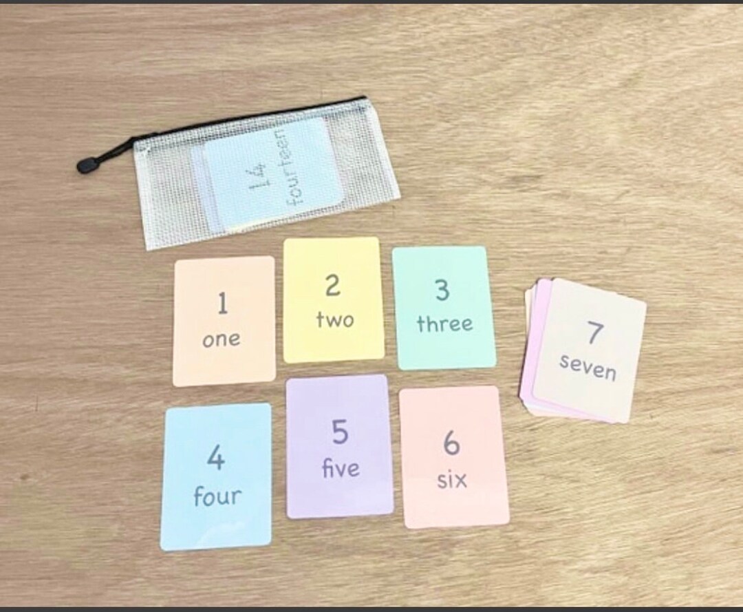 Numbers Flash Cards 1-20, Laminated, Comes With Zip Pouch-pastel Colors ...