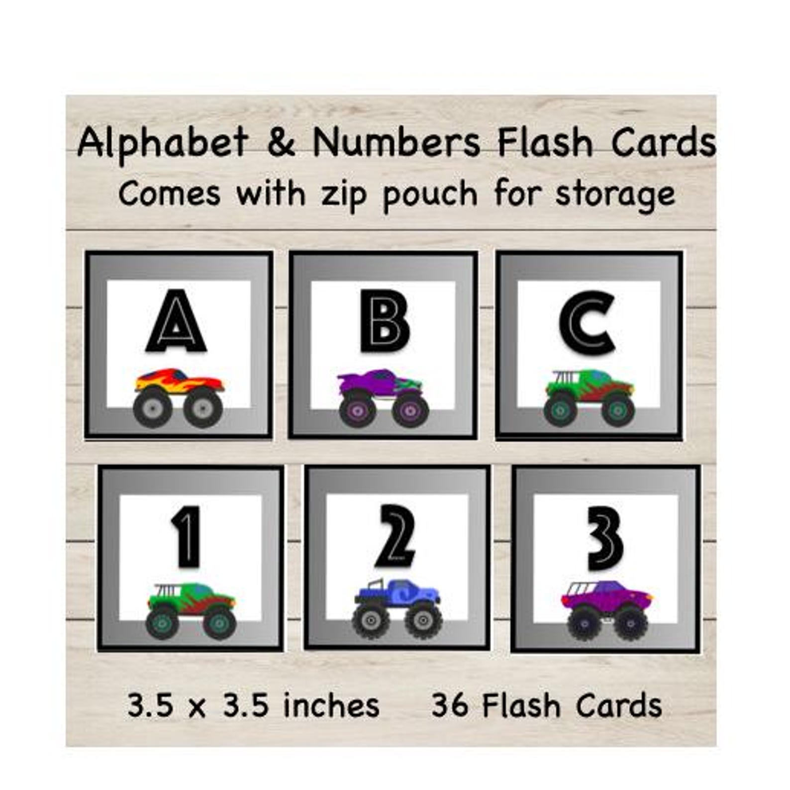 Alphabet Flash Cards and Numbers 1 to 10 - Monster Trucks and Cars ...