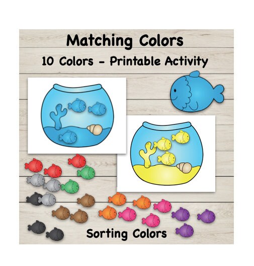Matching Colors Sorting Colors Game 10 Different Color Fish Printable ...