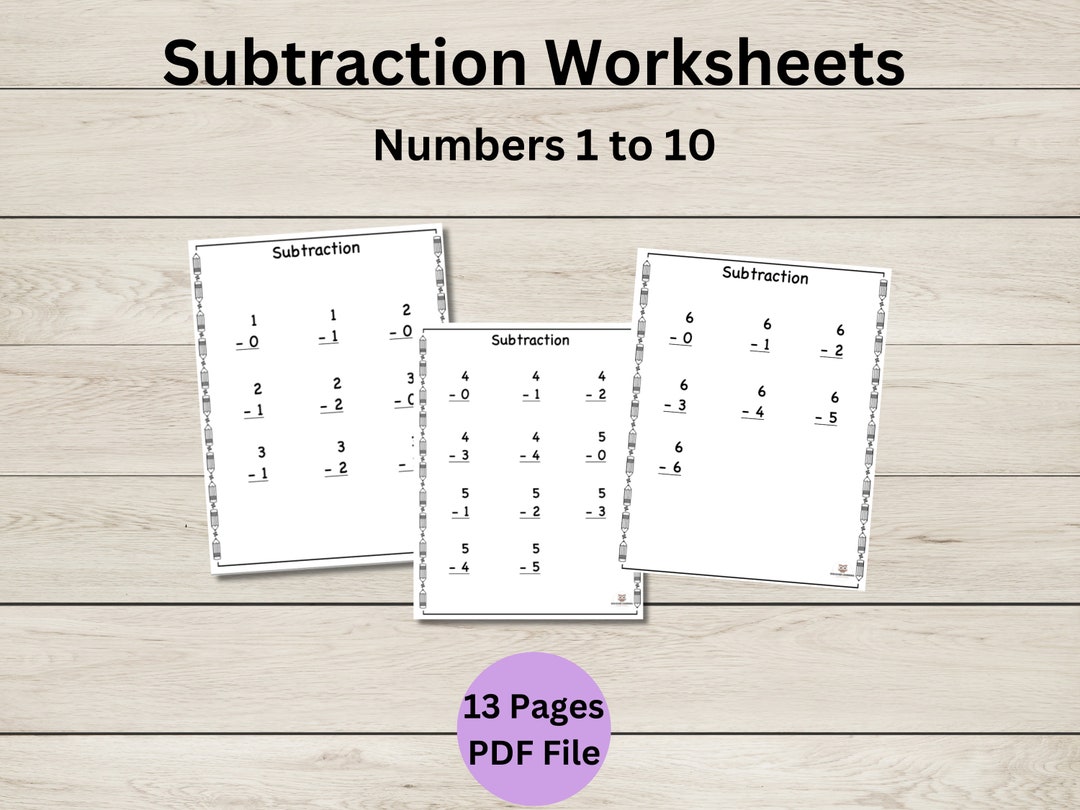 Subtraction Worksheets - Numbers 1 to 10 - Printable Math Worksheets ...