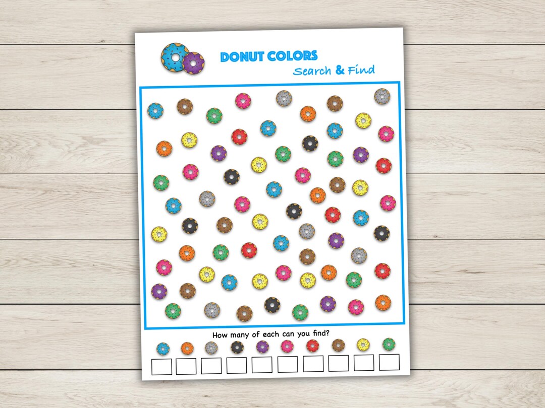 Donut Colors Search and Find Game - Counting Worksheet - Instant ...