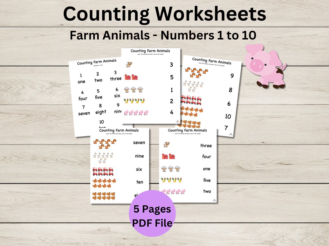 Counting Worksheets Numbers 1 to 10 Count the Farm Animals Math ...