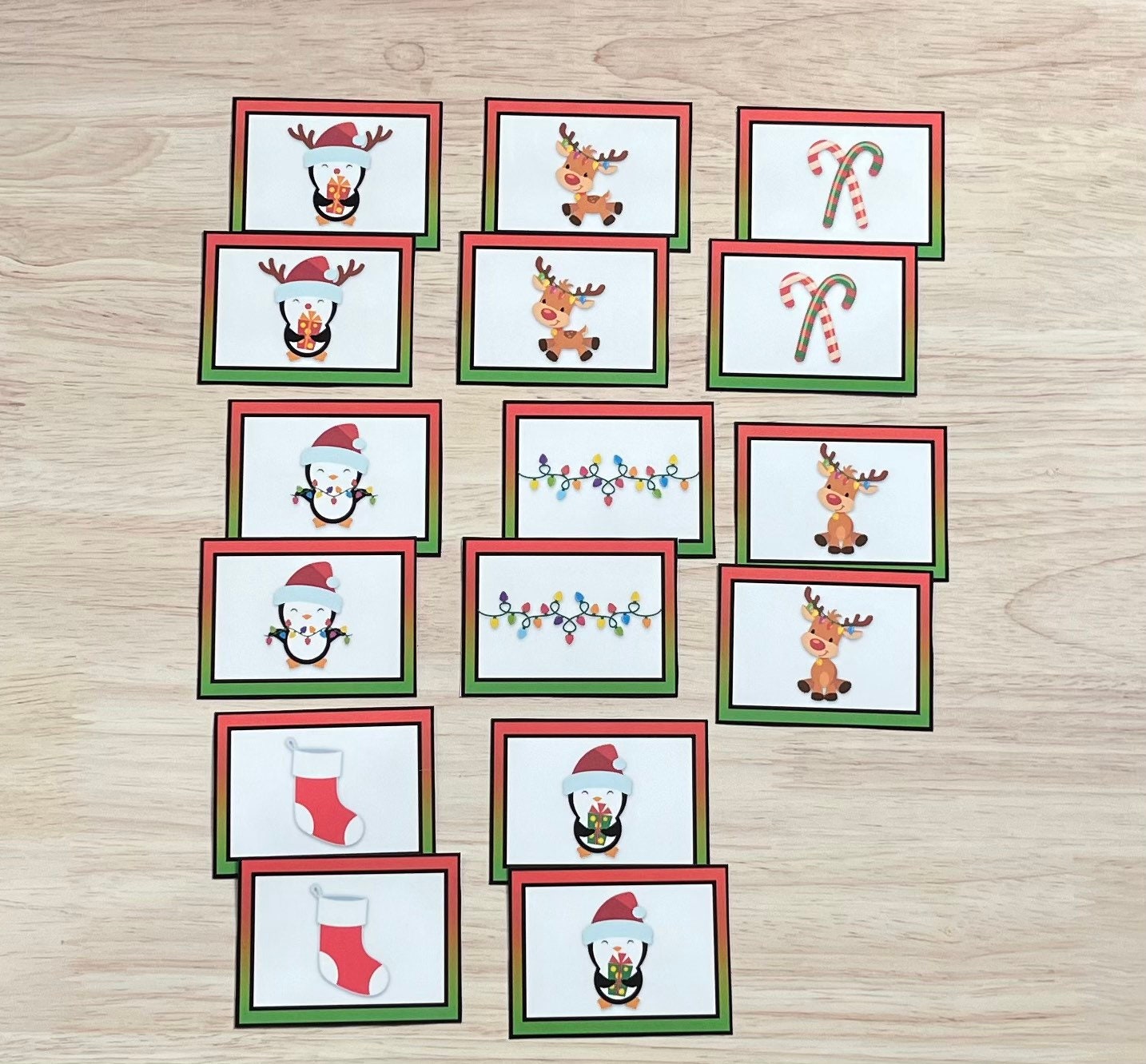 Christmas Memory Match Game - Holiday Game - Laminated - Comes With Zip ...