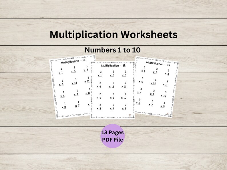 Multiplication Worksheets - Numbers to 10 - PDF File -math Worksheets ...