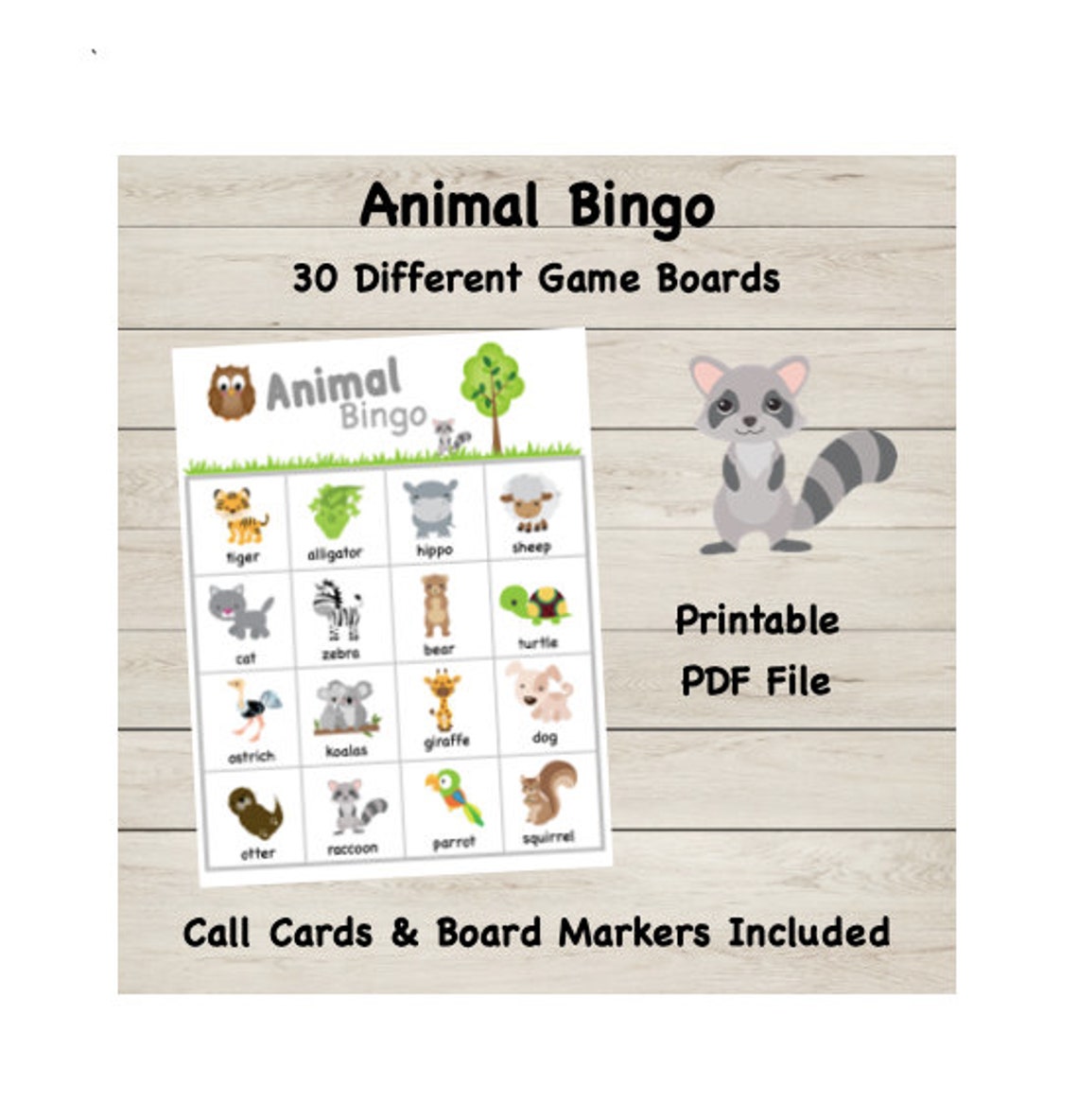 Animal Bingo 30 Different Game Boards Printable Game Call - Etsy