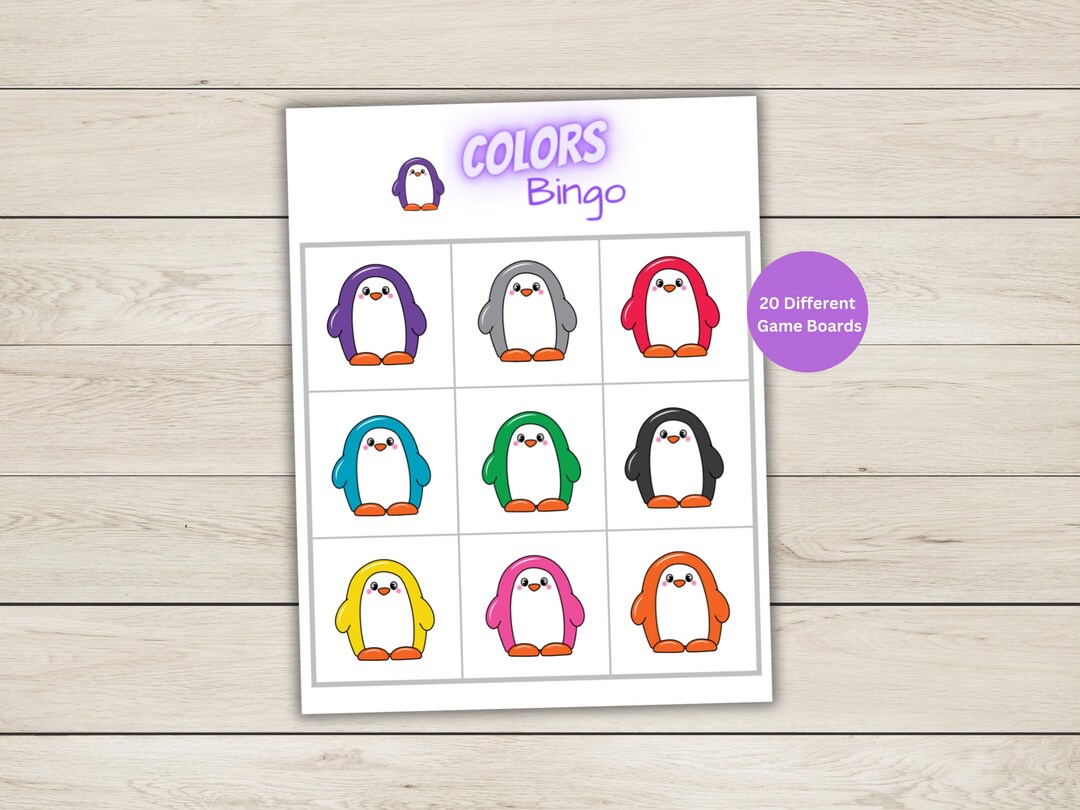 Penguin Colors Bingo Game: 20 Boards, Call Cards (printable PDF) - Etsy