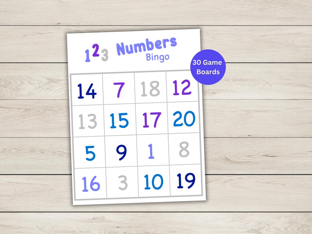 Numbers Bingo - 30 Different Game Boards - Numbers 1 to 20 - Call Cards ...