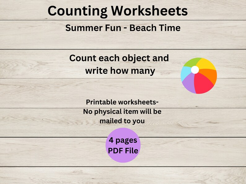Summer Beach Counting Worksheets - Numbers 1-10 - PDF - Etsy