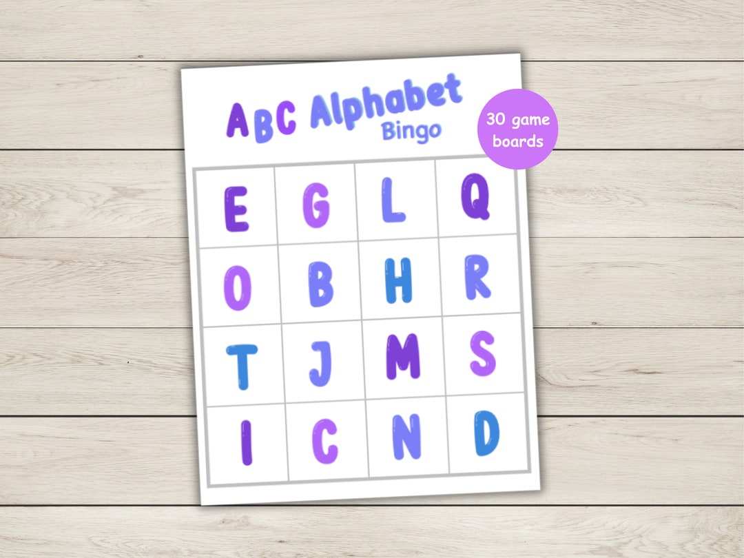 Alphabet Bingo Game: 30 Boards, Call Cards and Board Markers (printable ...