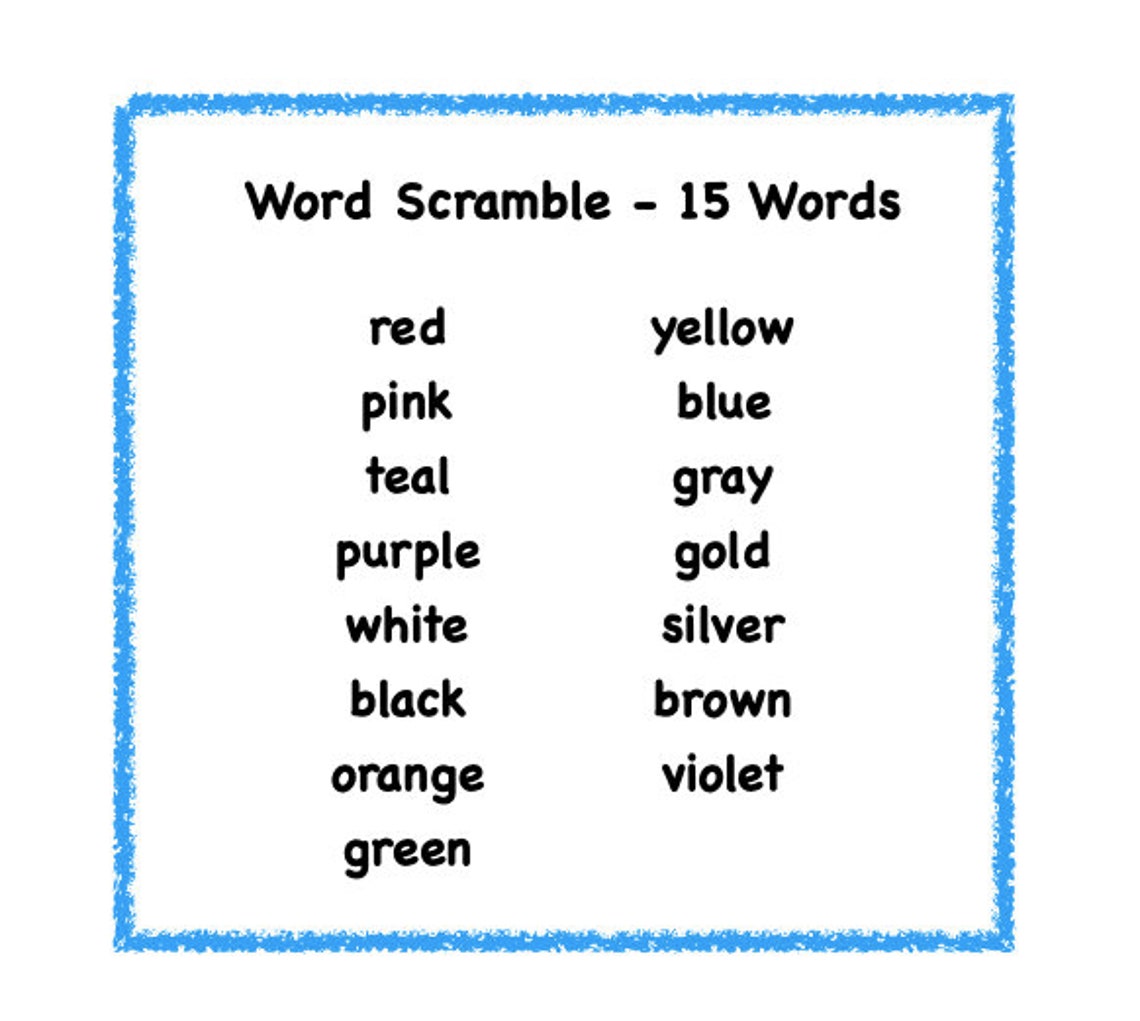 Colors Word Scramble - Printable PDF - Party Game, Classroom Game ...