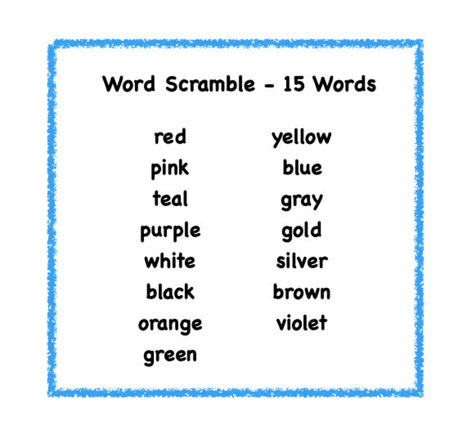 Colors Word Scramble: Printable Game (PDF) - Etsy