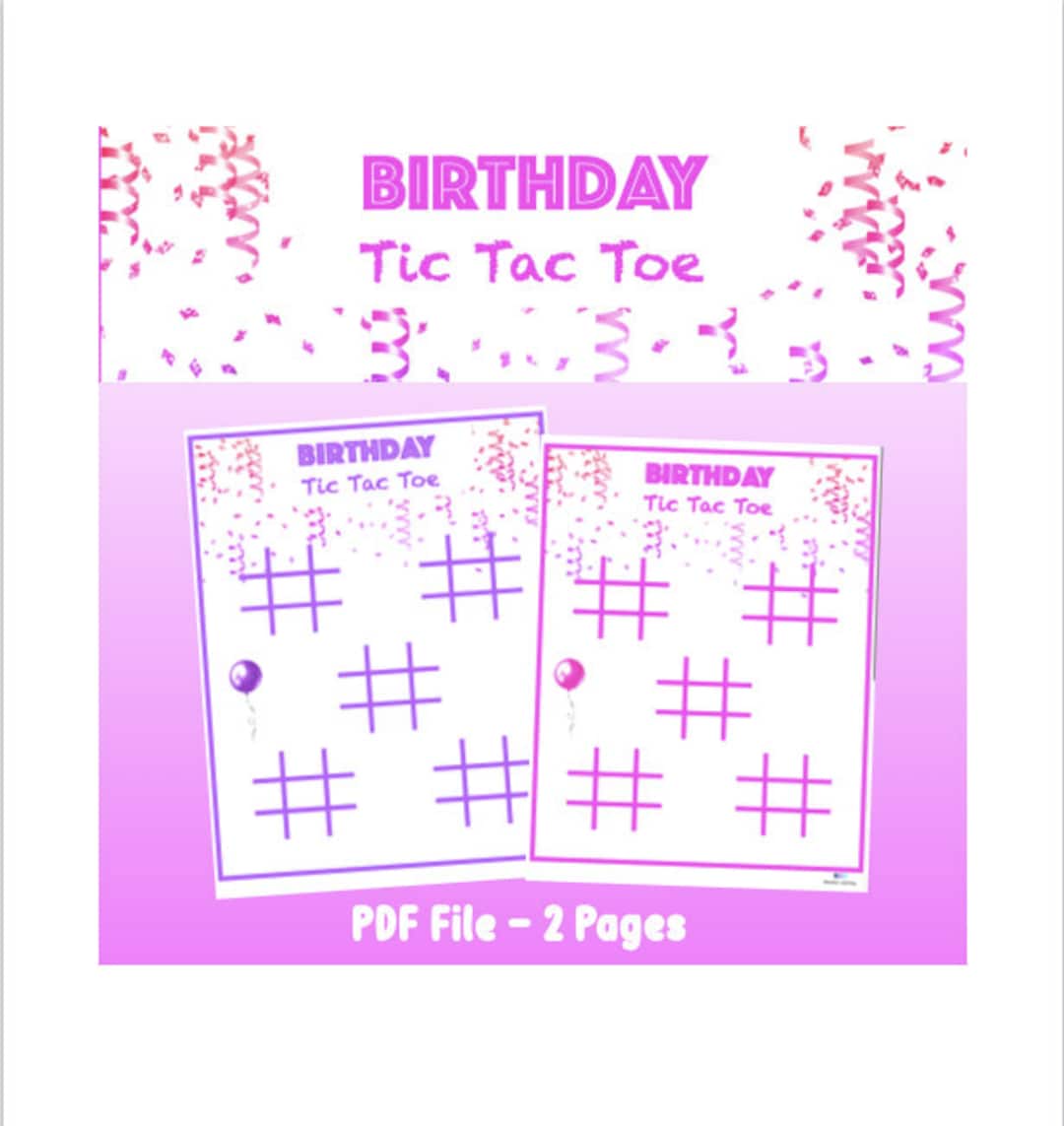 Birthday Tic Tac Toe Game Printable Party Game, Classroom Game, Home ...