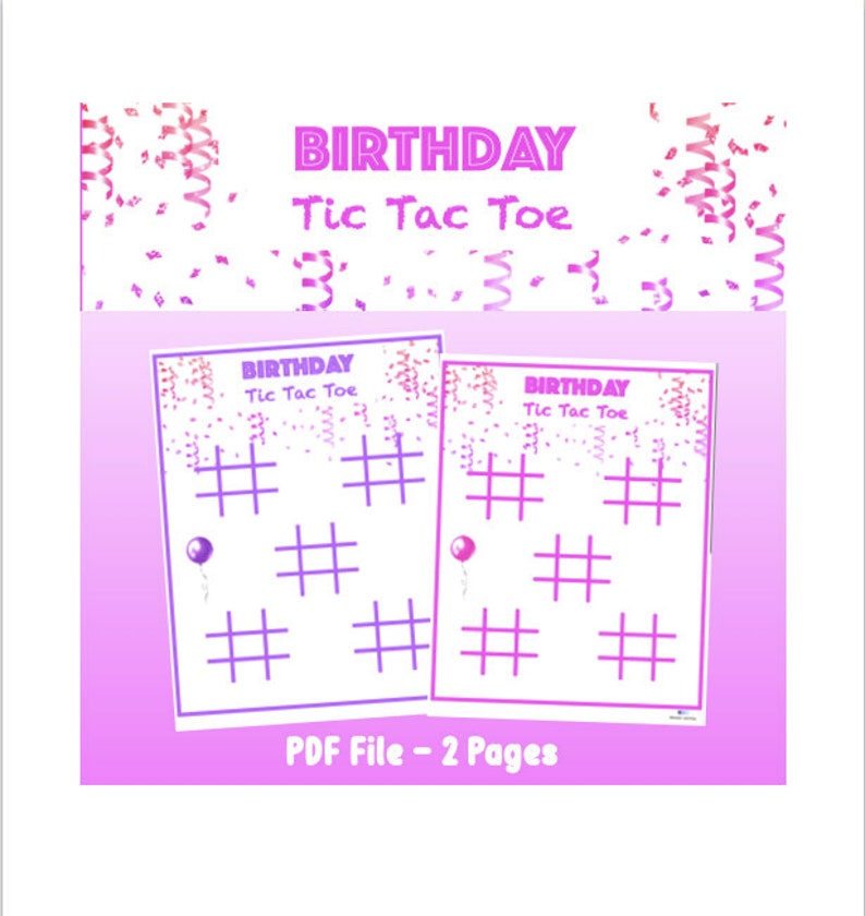 Birthday Tic Tac Toe Game Printable Party Game Classroom - Etsy